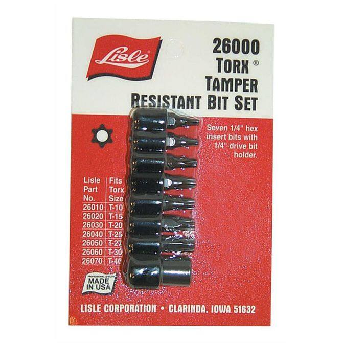LISLE 1/4" Drive T10 - T40 Tamper Resistant Torx Bit Set - 8 Pieces ...
